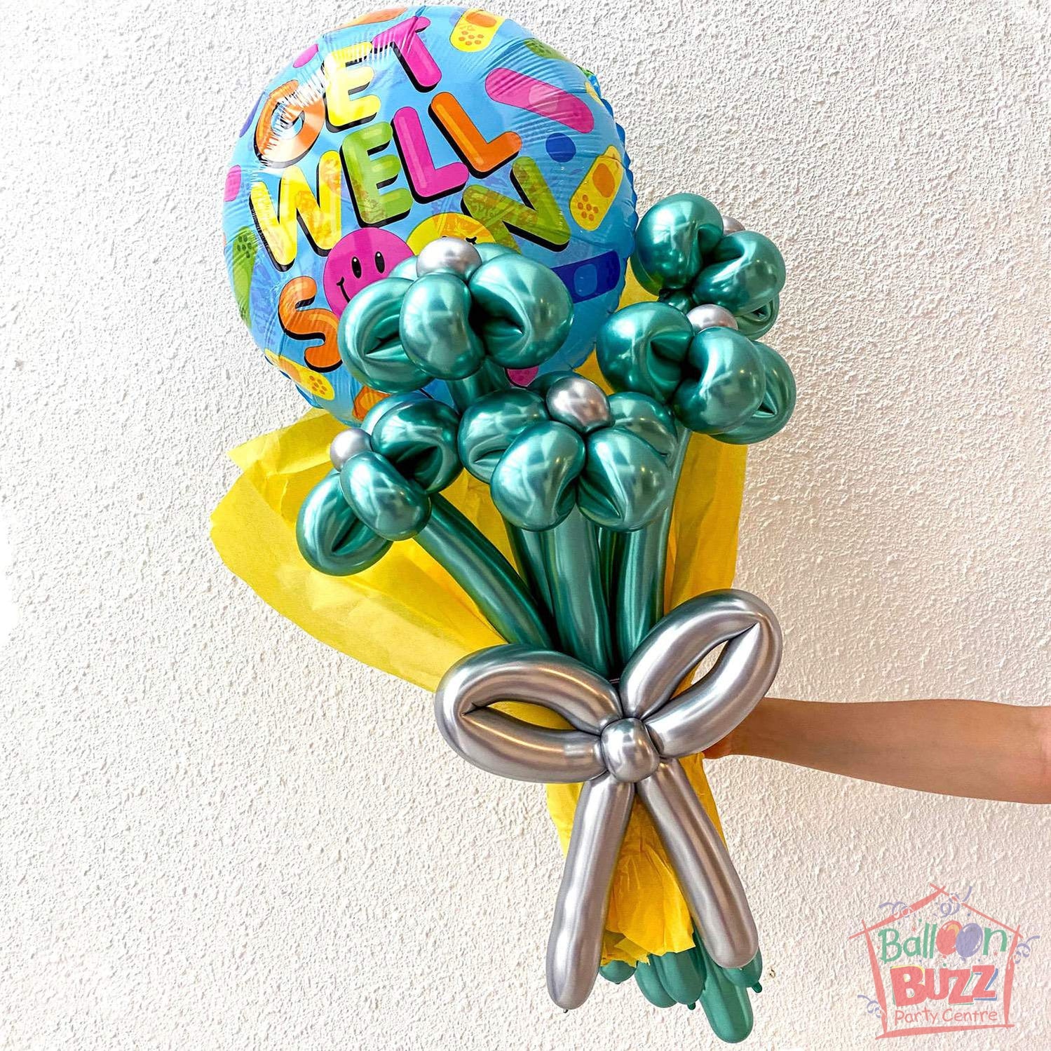 18-inch Get Well Soon Plaster with Chrome Balloon Flower Bouquet ...